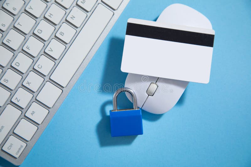 Padlock, Credit Card on the Computer Keyboard. Credit Card Security ...