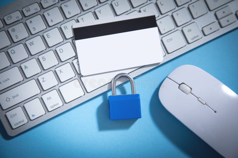 Padlock, Credit Card on the Computer Keyboard. Credit Card Security ...