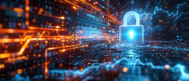 Padlock in Dark Cyber World, Abstract Digital Data Background, Secure ...