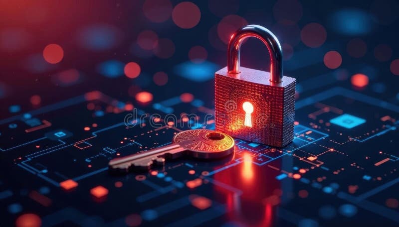 Padlock and Digital Key on a Glowing Screen Background, SSL Certificate ...