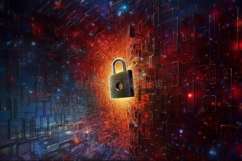Padlock with Digital Technology Elements Set Against Abstract ...