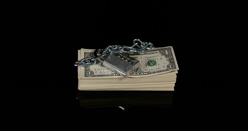 Padlock and Dollar Bank Notes Against Blakc Background Stock Image ...