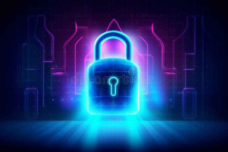 Padlock on Electronic Circuit Design Background, Glowing Electronic ...