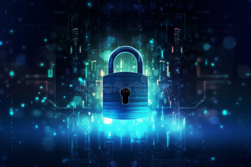 Padlock on Electronic Circuit Design Background, Glowing Electronic ...