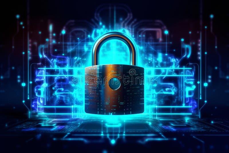 Padlock on Electronic Circuit Design Background, Glowing Electronic ...