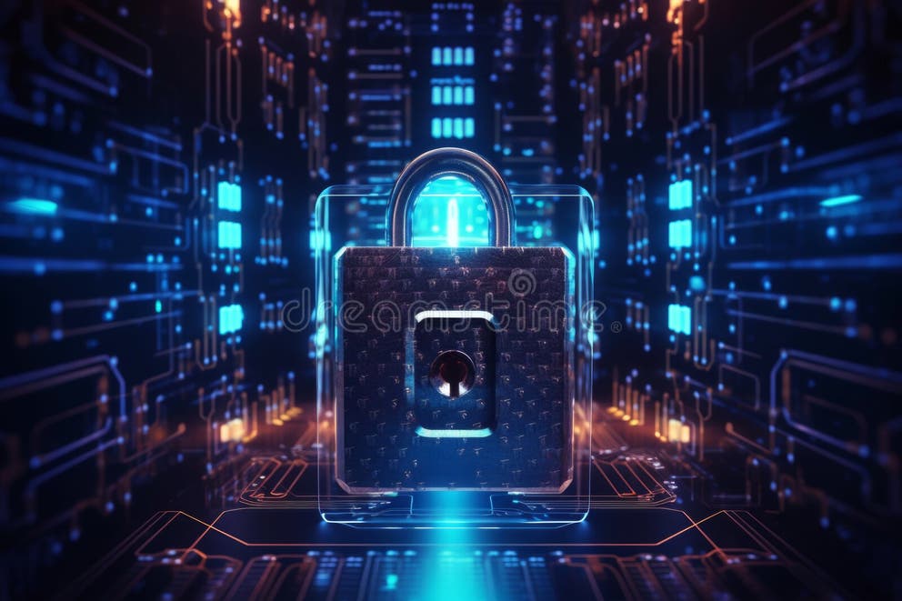 Padlock on Electronic Circuit Design Background, Glowing Electronic ...