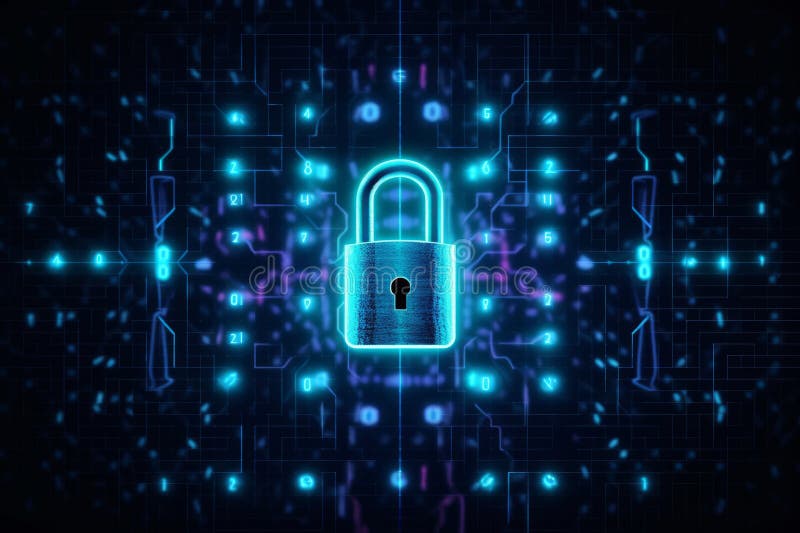 Padlock on Electronic Circuit Design Background, Glowing Electronic ...