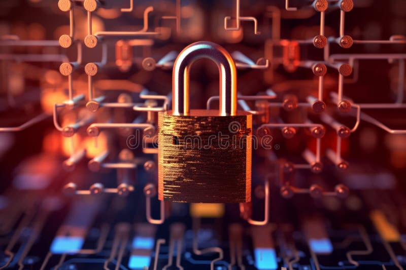 Padlock on Electronic Circuit Design Background, Glowing Electronic ...