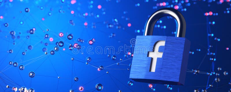 Padlock with Facebook Logo on Tech Background.Wide Banner for Social ...
