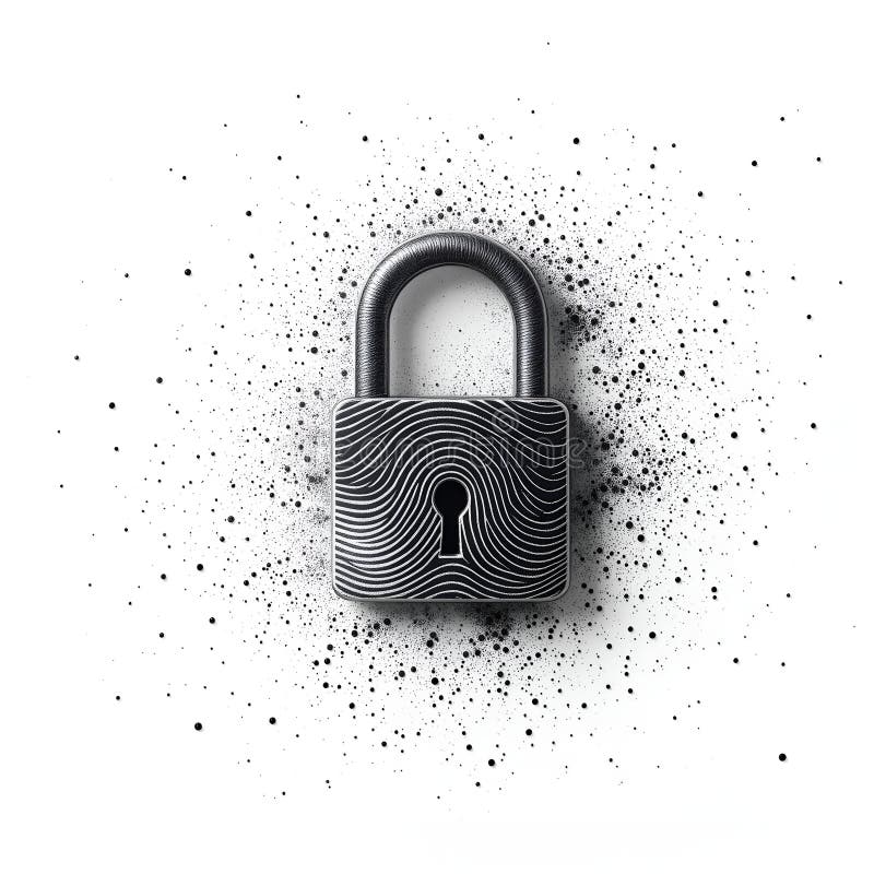 Padlock with Fingerprint Design on Artistic Black and White Background ...