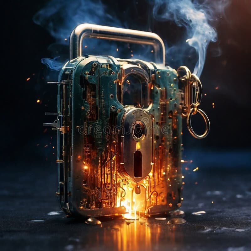 Padlock in a Fire Security Concept Stock Image - Image of barbwire ...