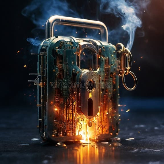Padlock in a Fire Security Concept Stock Image - Image of barbwire ...