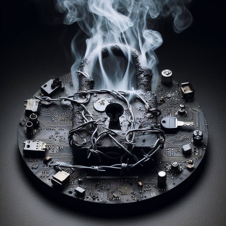 Padlock in a Fire Security Concept Stock Image - Image of circuit ...