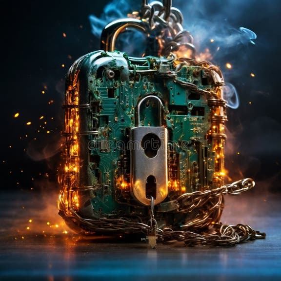 Padlock in a Fire Security Concept Stock Photo - Image of board ...