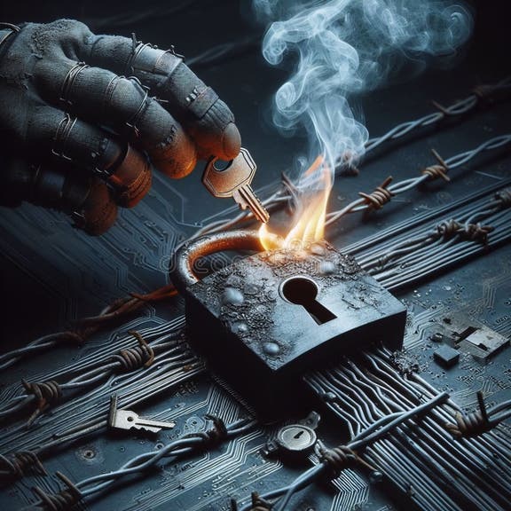 Padlock in a Fire Security Concept Stock Photo - Image of internet ...