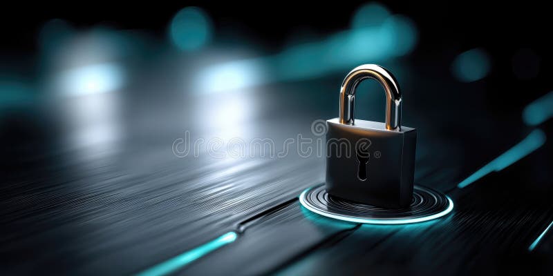 Generative AI Padlock on a Futuristic Circuit Board Symbolizing Cybersecurity and Data ...