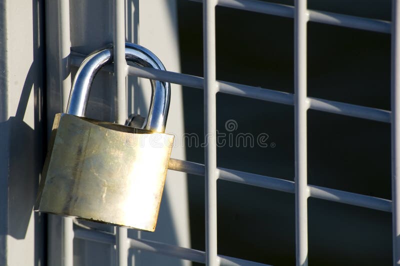 Padlock on Gate at Construction Site - Lock on Closed Fence Stock Photo ...