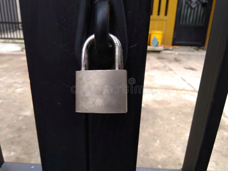 Padlock on the gate stock image. Image of lock, single - 136674041