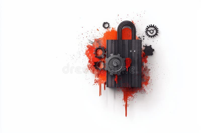 Padlock with Gears and Red Splashes Isolated Stock Illustration ...