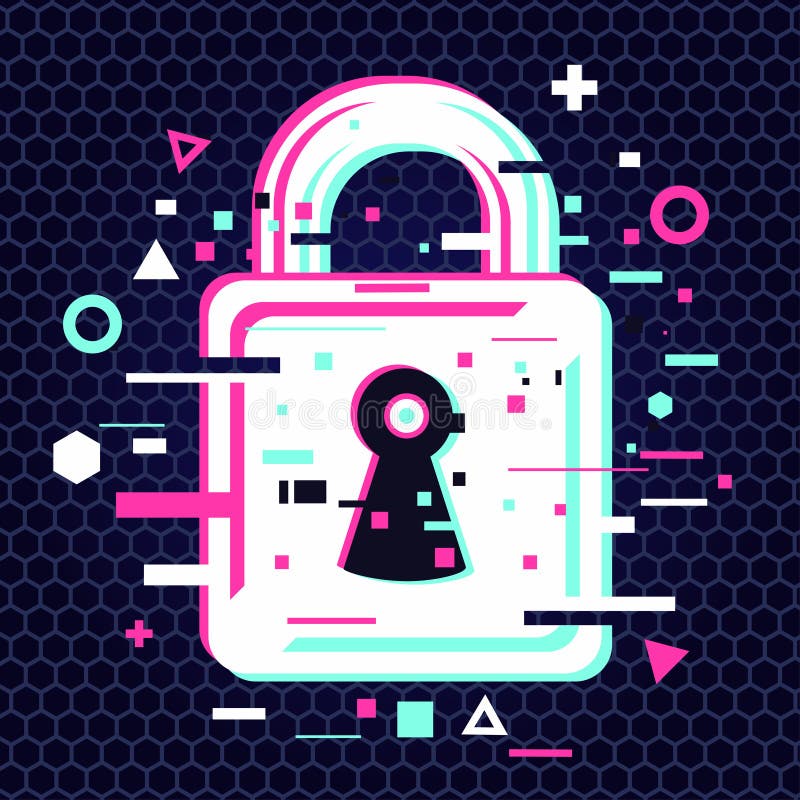 Padlock Glitch Style. Cyber Security Emblem. Lock Vector Icon. Stock ...