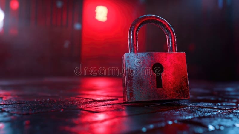 Padlock on Ground with Red Light Stock Photo - Image of dark, barrier ...