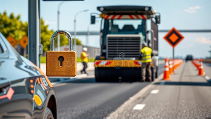Padlock Guards Road Work Site, Generative Ai Stock Illustration ...