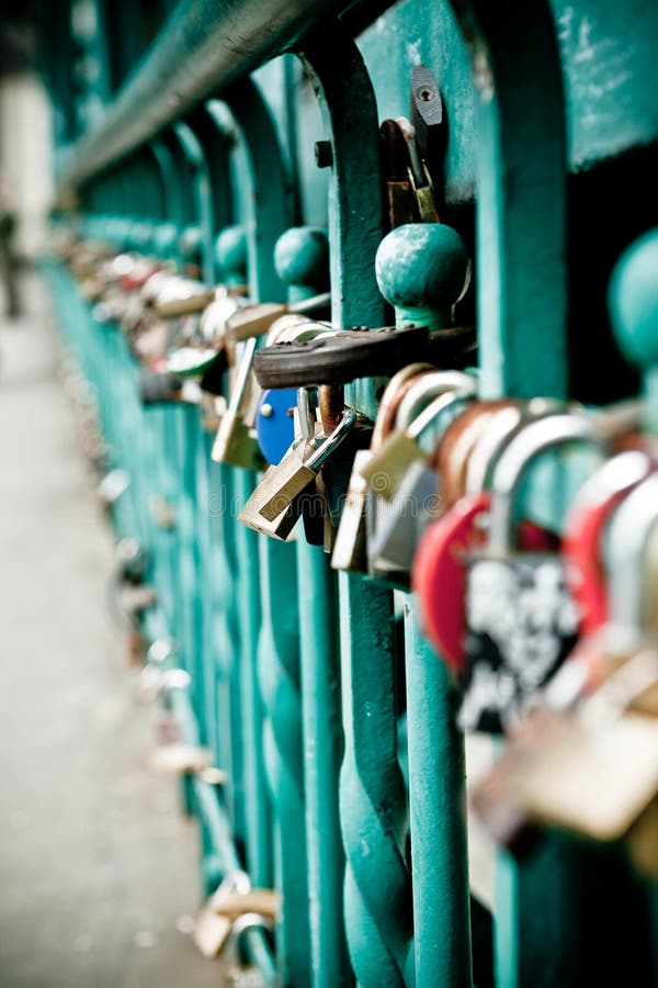 Padlock hanging on bridge stock image. Image of detail - 14421333