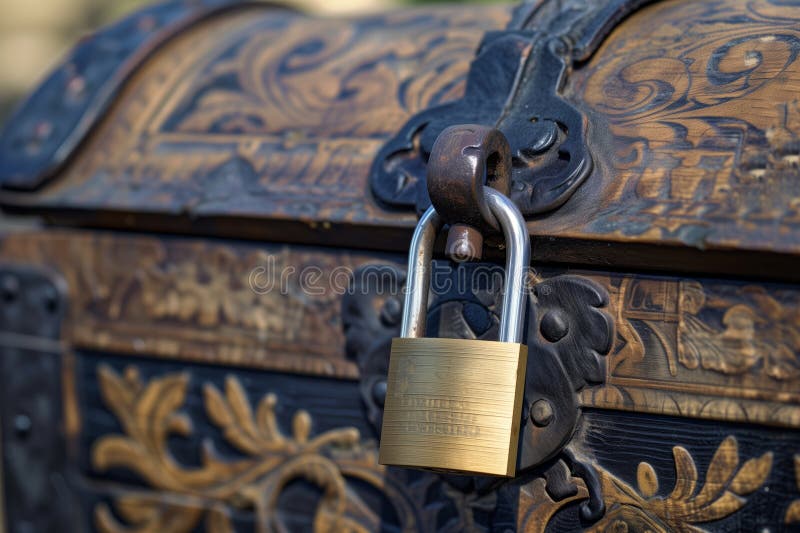 Padlock Hanging from the Clasp of a Treasure Chest Stock Photo - Image ...