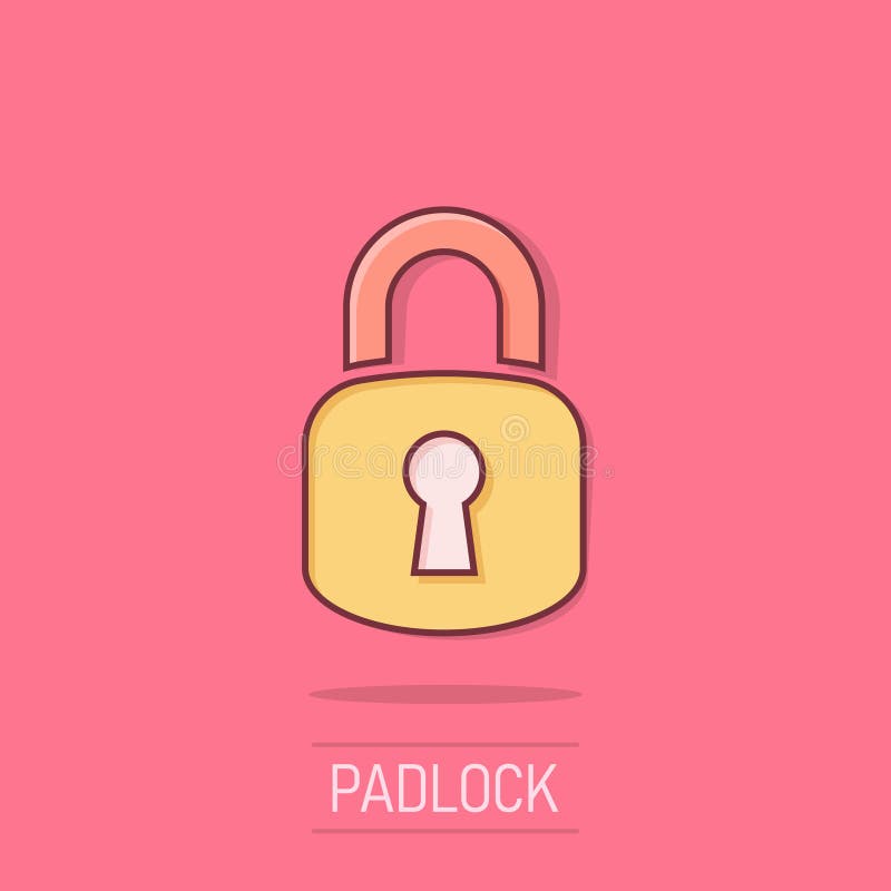 Padlock Icon in Comic Style. Lock Cartoon Vector Illustration on White ...