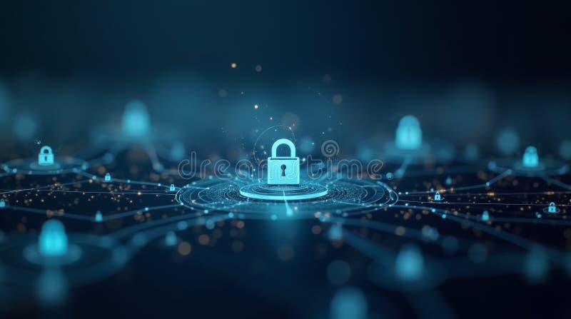Padlock Icon on a Connected Network Grid. Digital Data Security and ...