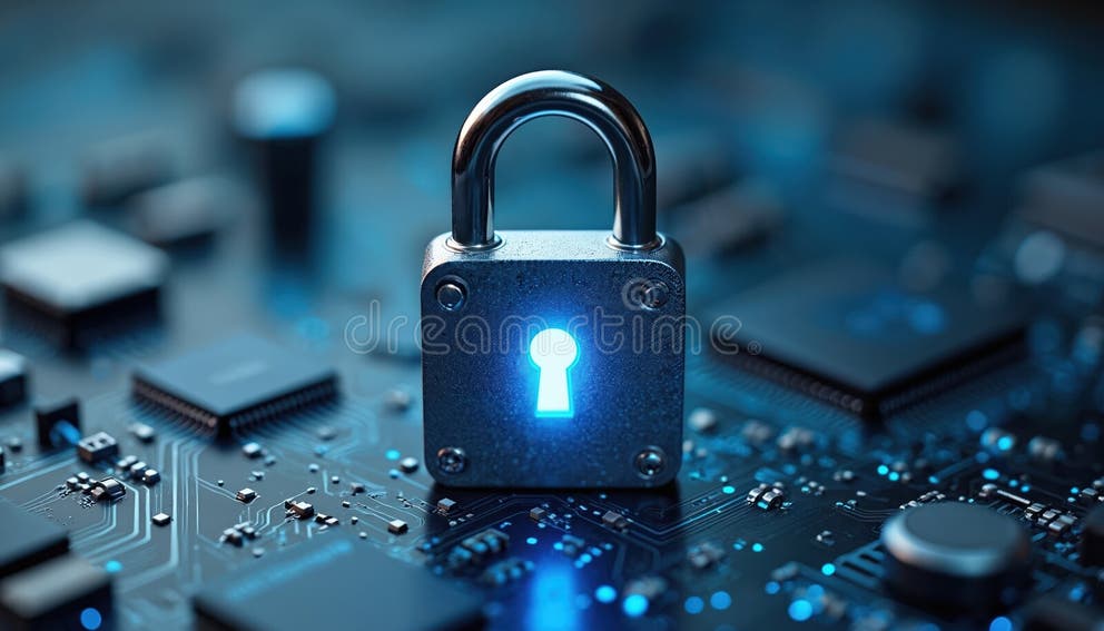 Padlock Icon on Electronic Circuit Board. Symbolizes Digital Security ...