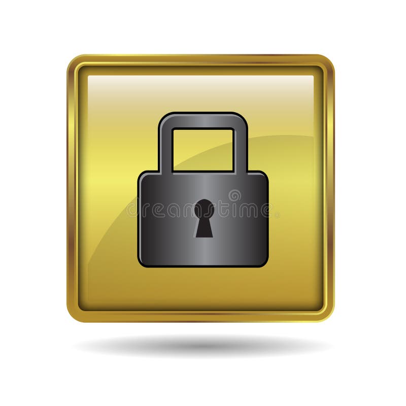 Padlock Icon in Gold Square Frame Stock Vector - Illustration of frame ...