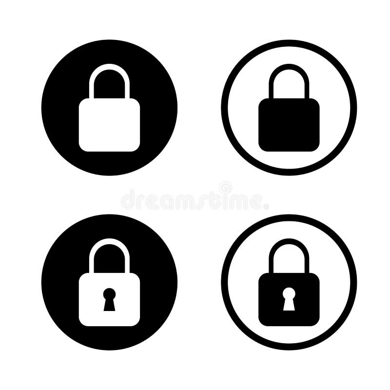 Padlock Icon Set Black and White Flat Style Stock Vector - Illustration ...