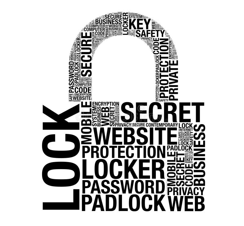 Padlock Icon Sign Shape with Protection Concept Words. 3d Render Stock ...