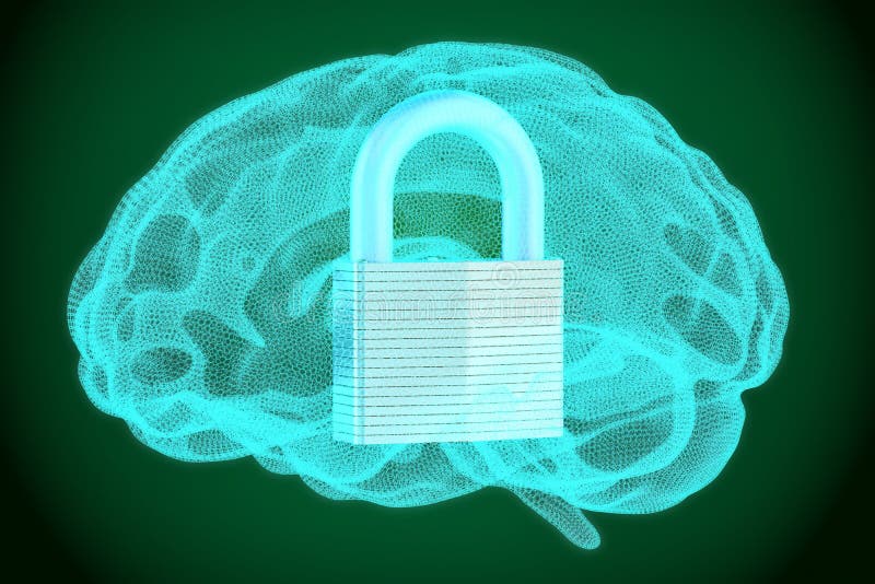 Padlock Inside Brain, Security and Protect Concept, 3D Rendering Stock ...