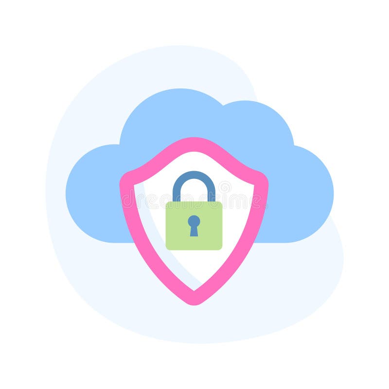 Padlock Inside Protection Shield with Cloud Showing Concept Flat Icon of Cloud Security Stock ...