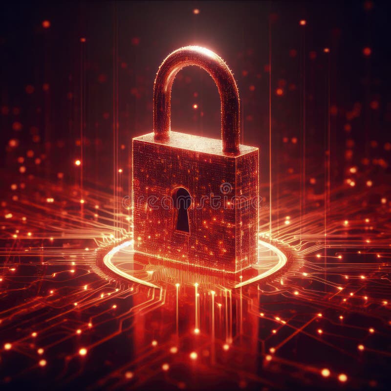 Padlock Inside Red Glowing Cyber Network. Danger of Cyber Attacks ...
