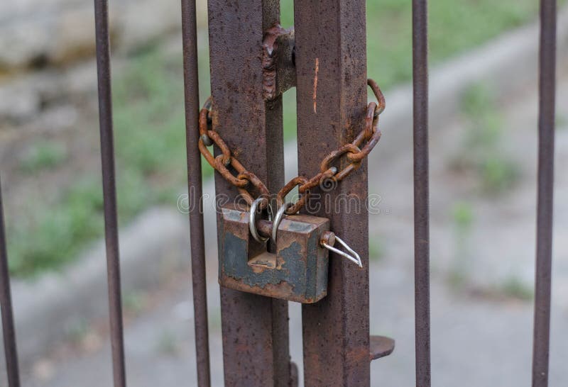 Padlock. Iron Chain on the Fence. Iron Gate. Stock Photo - Image of ...