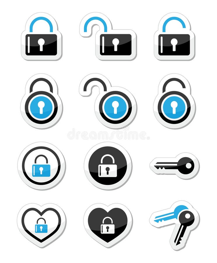 Padlock, Key, Account Icons Set Stock Illustration - Illustration of ...