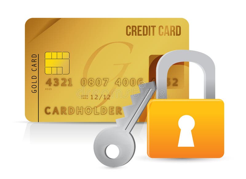 Padlock, Key and Credit Cards Stock Illustration - Illustration of idea ...