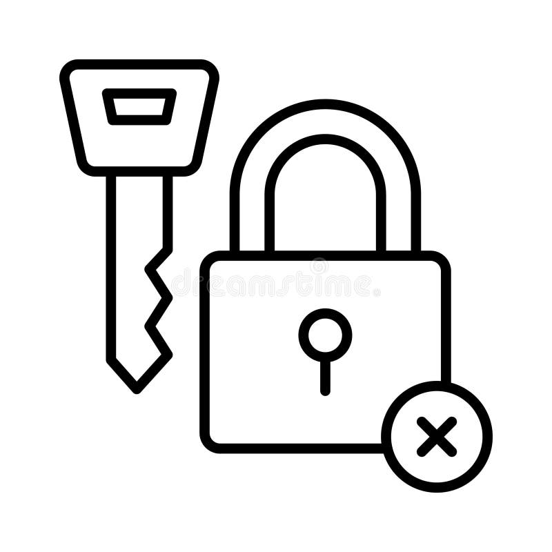 Padlock with Key and Cross Sign, Concept Icon of Broken Security Stock ...