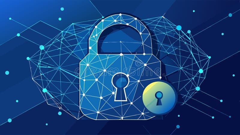 Padlock and Key. Cyber Security. Polygonal Wireframe Mesh Lines and ...