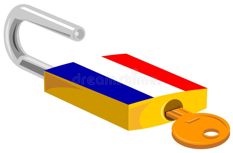 Padlock and Key France Flag Design Stock Illustration - Illustration of ...