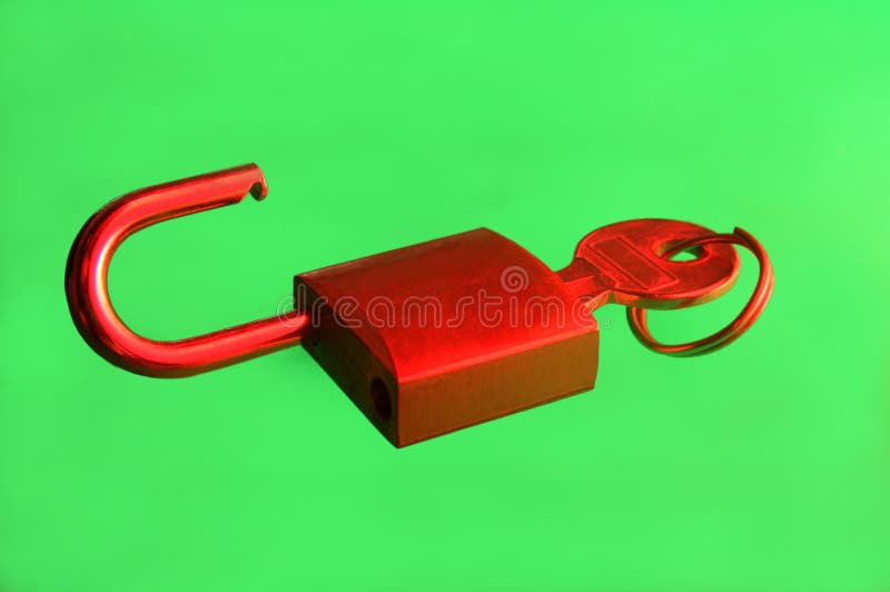 Padlock with Key and Green Background Stock Photo - Image of unlocking ...