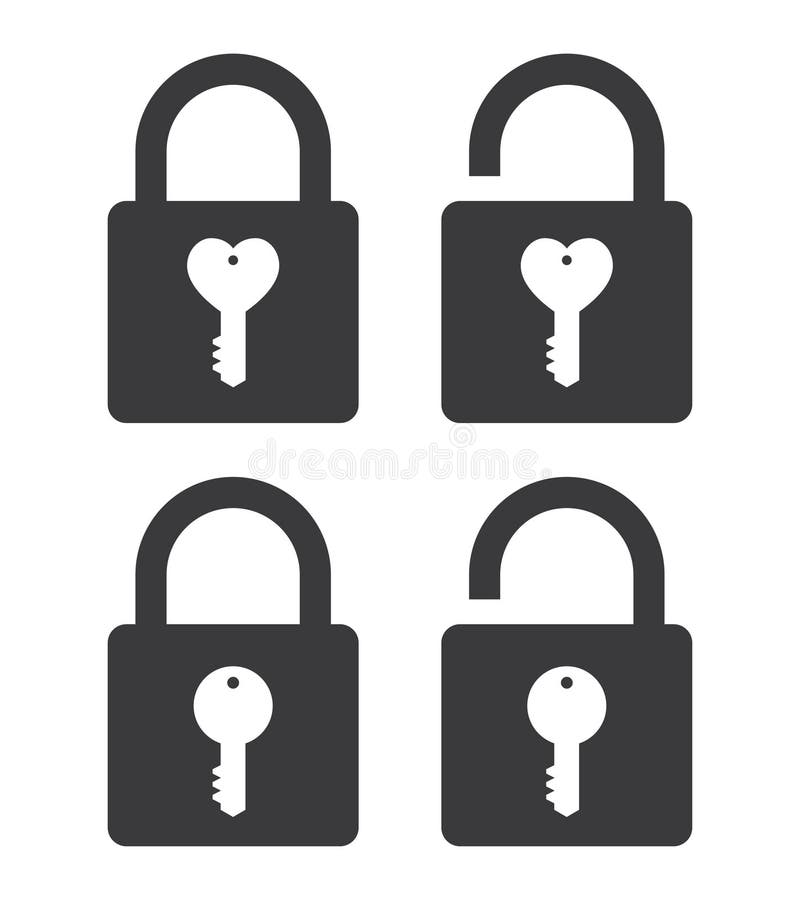 Padlock with key icon set stock vector. Illustration of icon - 330522572
