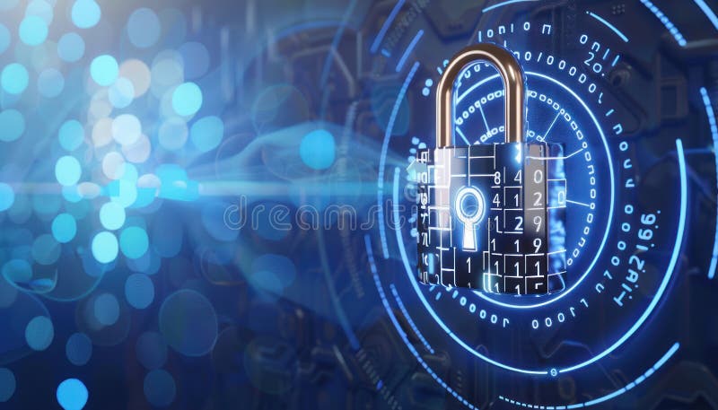 A Padlock with a Key Inside a Blue Digital Circle, Symbolizing Symmetry ...