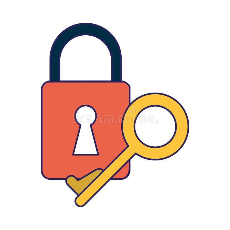 Padlock and Key Security System Blue Lines Stock Vector - Illustration ...