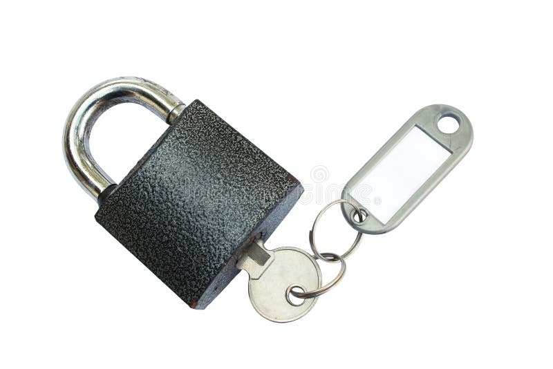 Padlock with key and tag stock photo. Image of isolated - 17637816