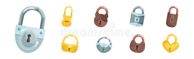 Padlock with Keyhole As Security Mechanism Vector Set Stock Vector ...