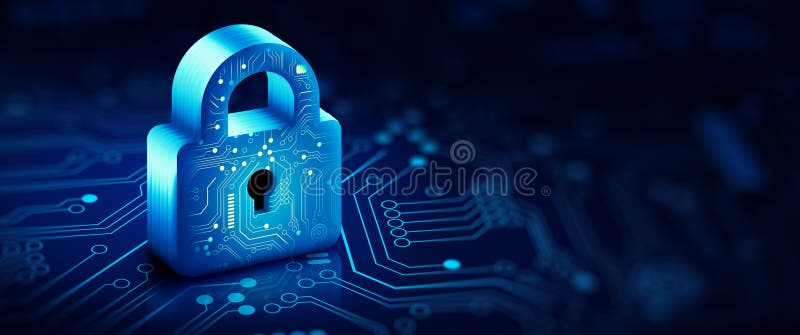Padlock with Keyhole in Data Security on Circuit. Modern Safety Digital ...